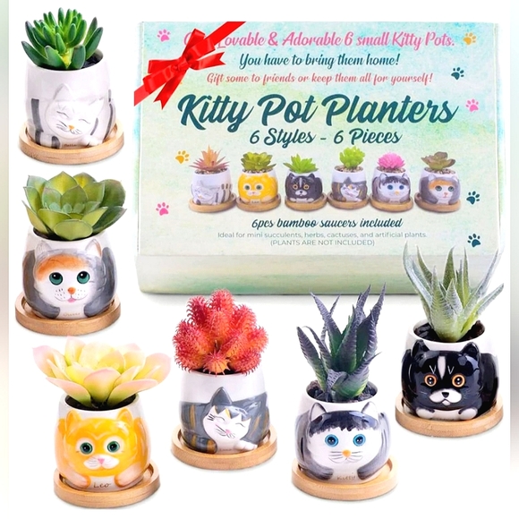 Keep On Planting | Accents | Kitty Pot Planters Hand Painted Cat Pots W ...